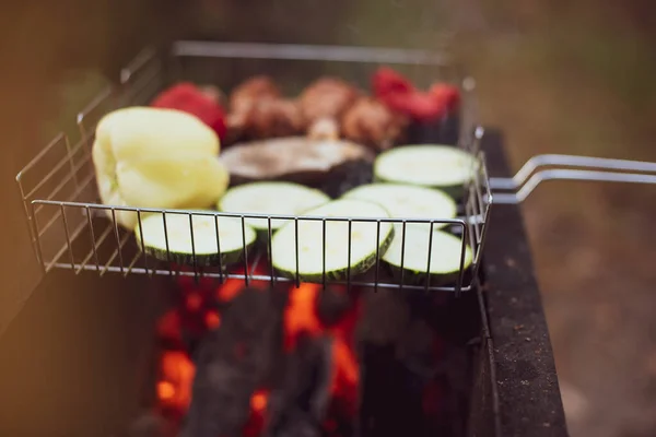 Outdoor barbeque grill. Summer picnic. Outdoor recreation. Food cooked ...