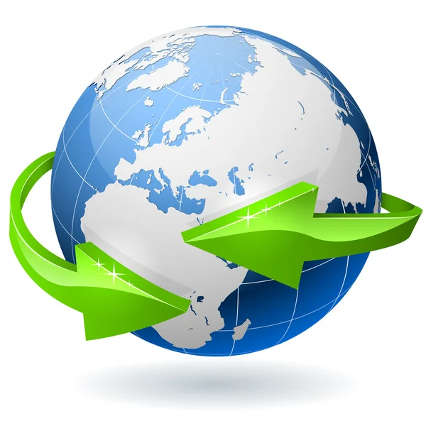 Earth globe surrounded by radial golden arrows. Stock Vector Image by ...