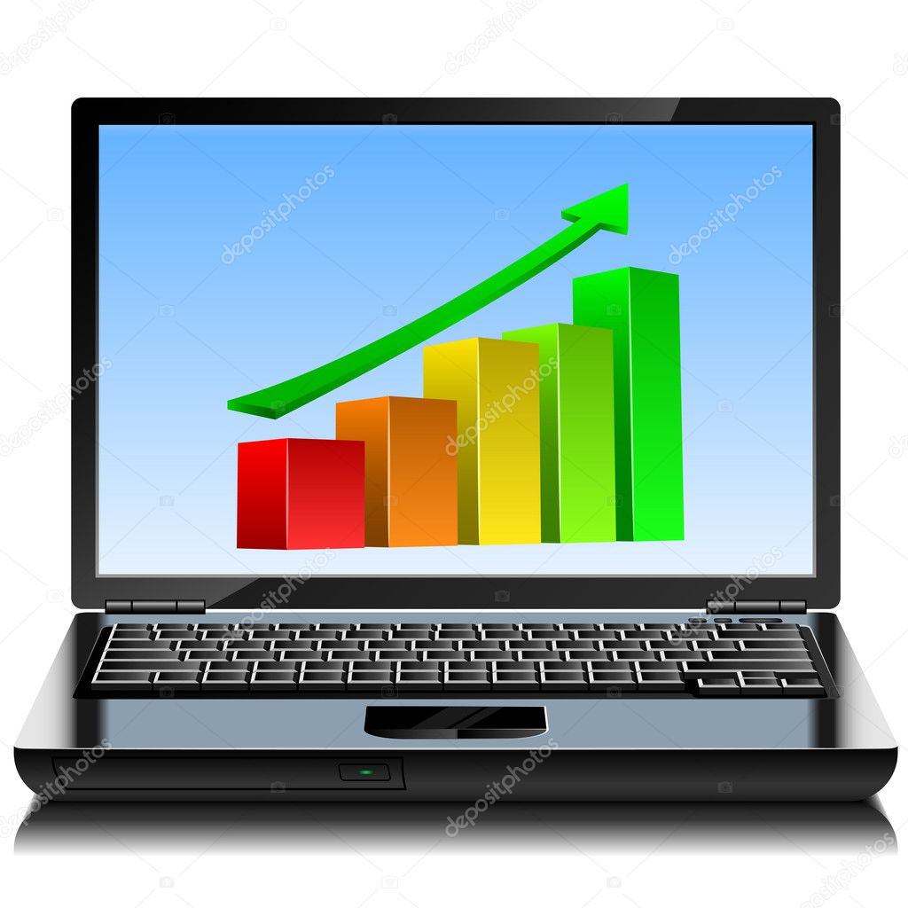 Modern laptop with up-growing graph on the screen. Stock Vector Image ...