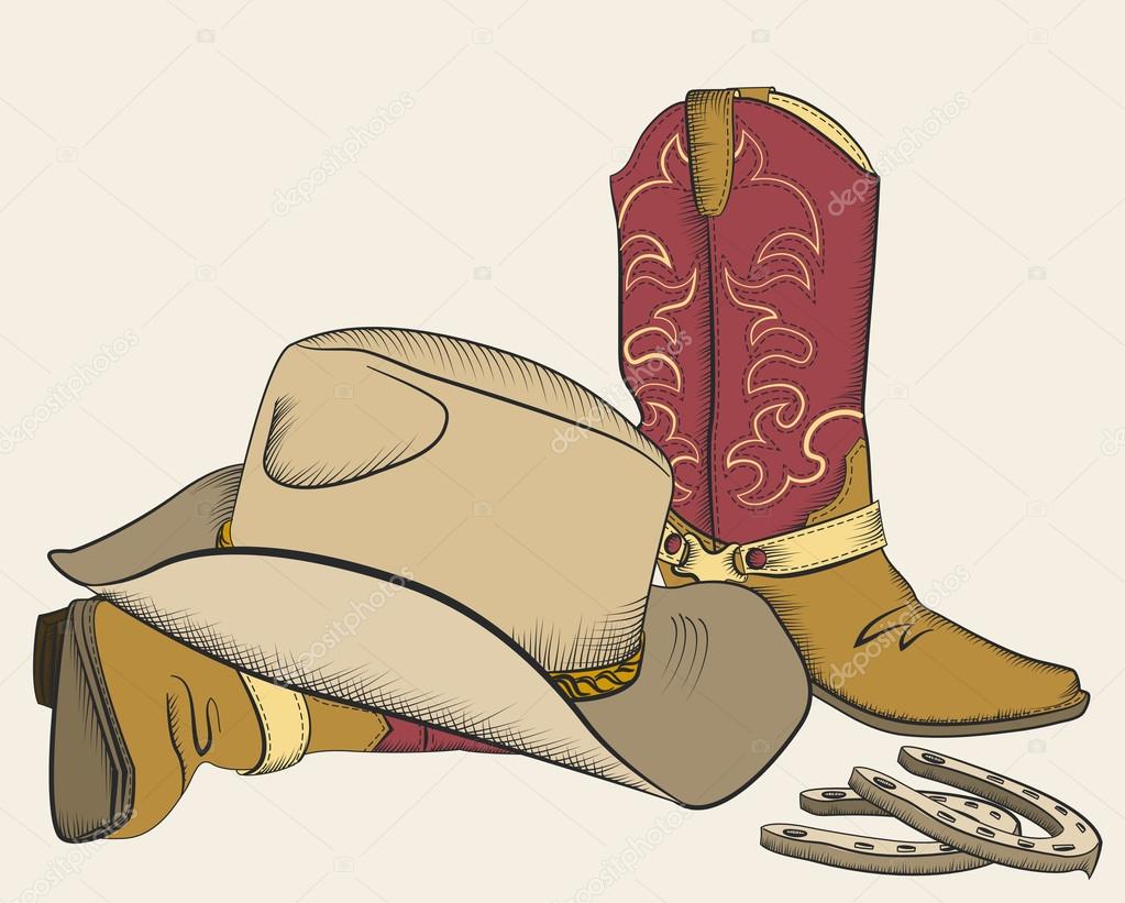 Cowboy Boots And Hat Vectors