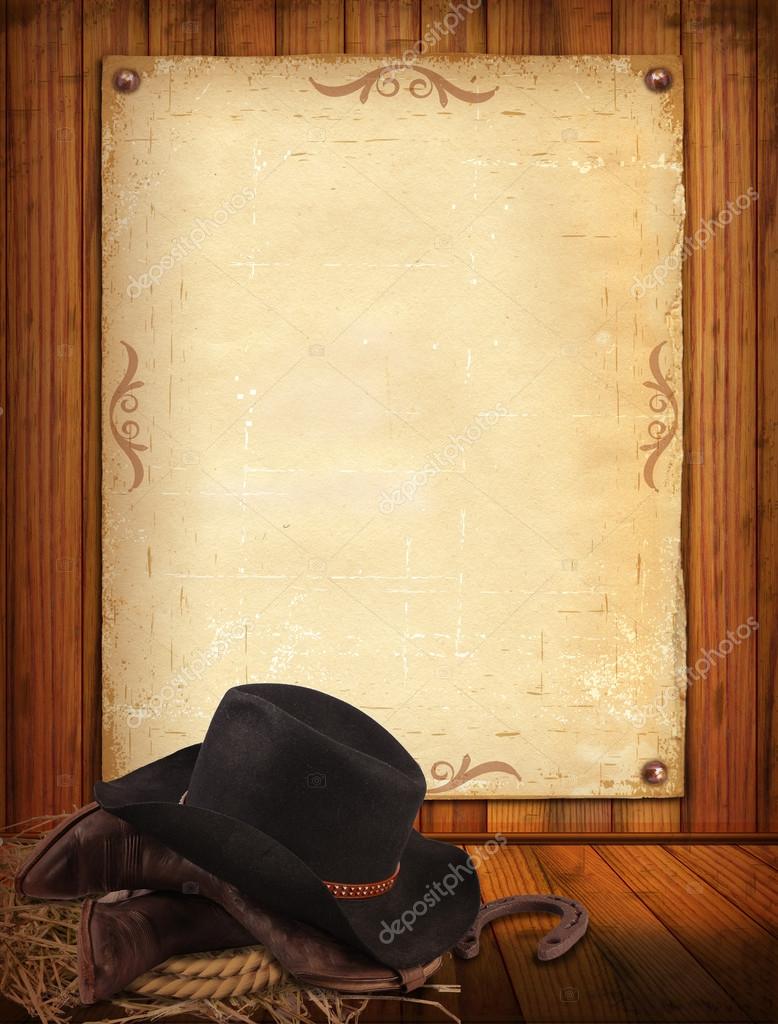 Western background with cowboy clothes and old paper for text Stock ...