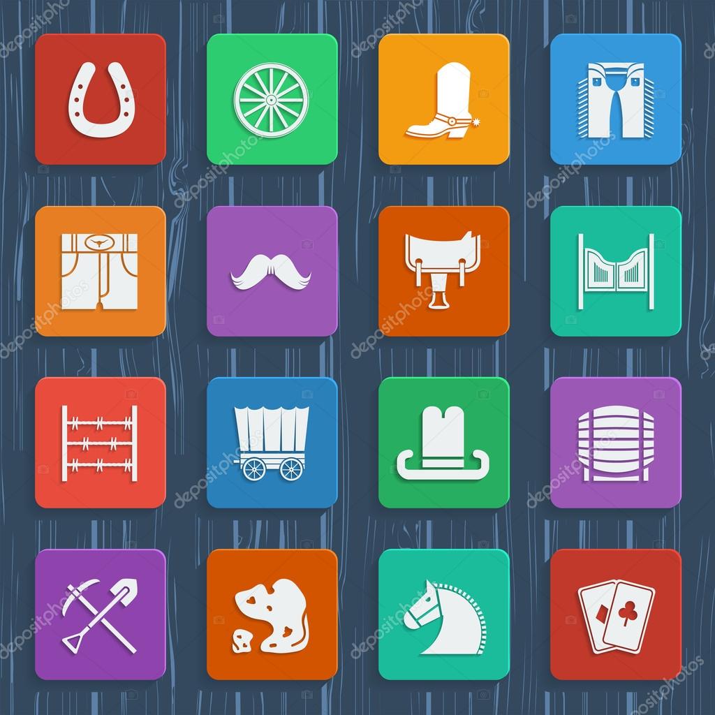 Pictogramas de vaquero.Vector iconos del oeste salvaje 2024