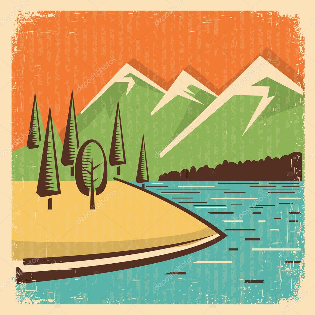 Vintage Nature mountains landscape Stock Vector by ©GeraKTV 45772927