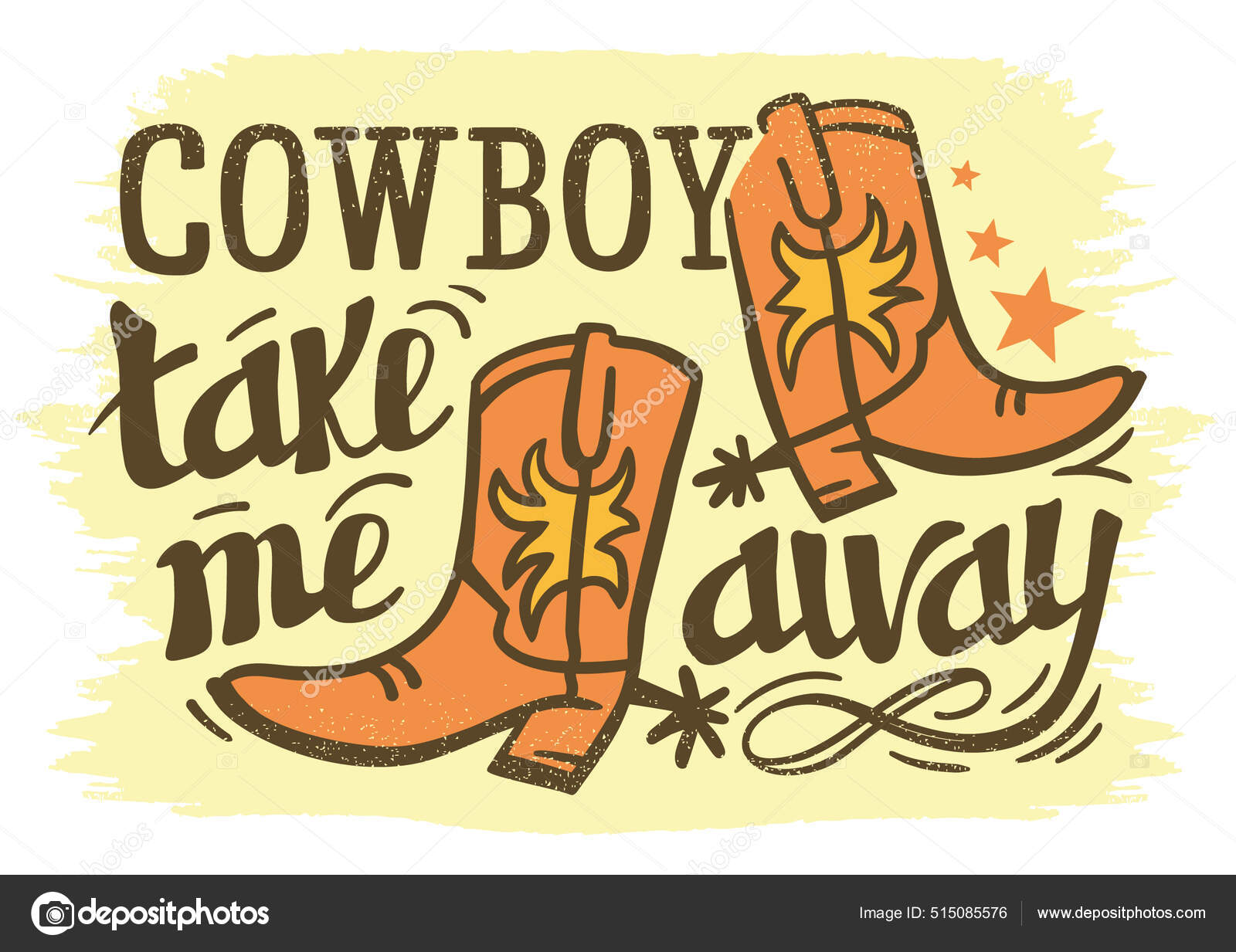 Cowboy Take Away Text Calligraphy Lettering Vector Cowboy Boots Country ...