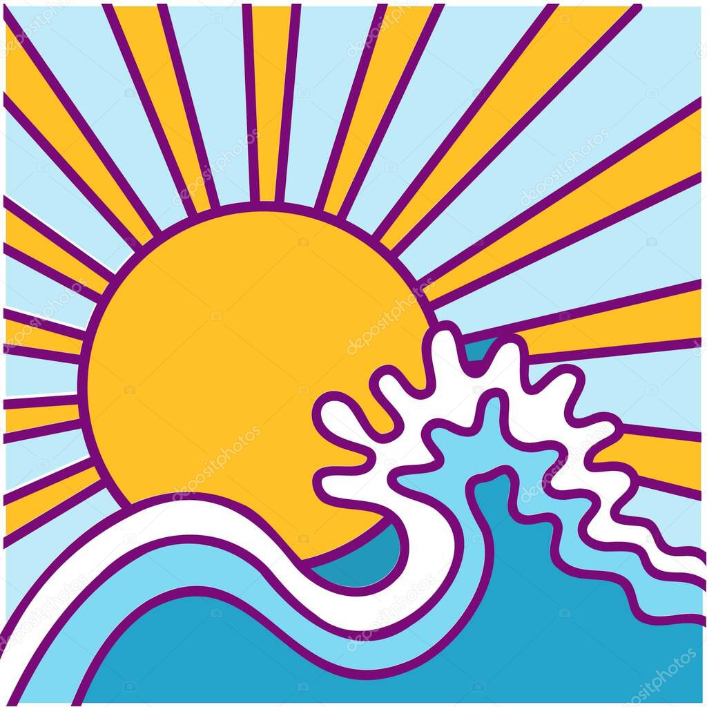 Ondas Marinas Sol Vector Paisaje Marino Abstracto Vector Amarillo Sol ...