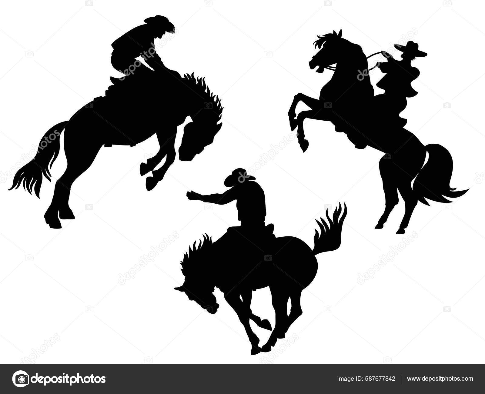 Cowboy Rodeo Set Wild Horses Vector Rodeo Silhouette Cowboy Riding ...