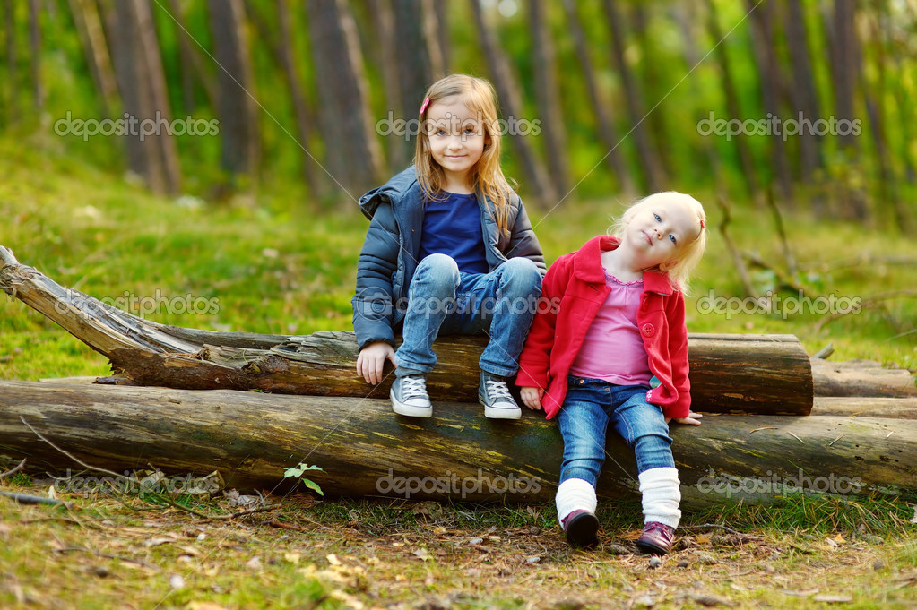 Sisters sitting on logs Stock Photo by ©MNStudio 49276397