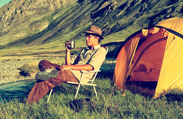 Tourist in camp - Stock Image - Everypixel