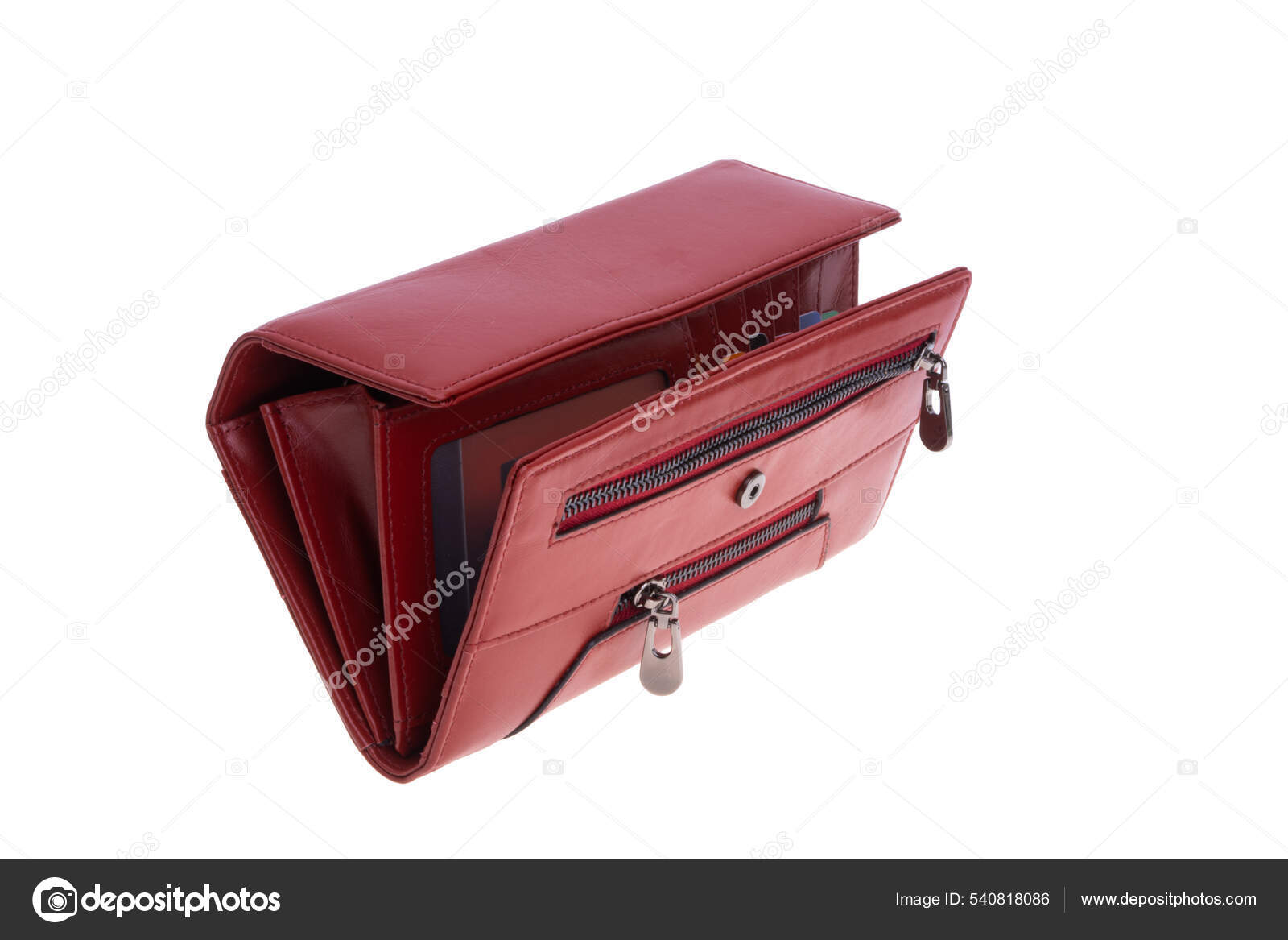 Billetera Femenina Roja Aislada Sobre Fondo Blanco: fotografía de stock ...