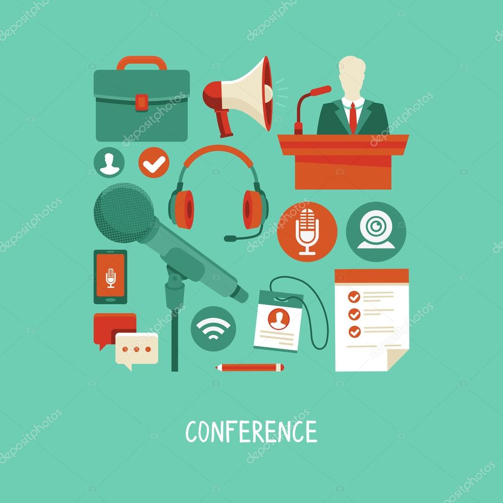 Vector business conference concept in flat style — Stock Vector ...