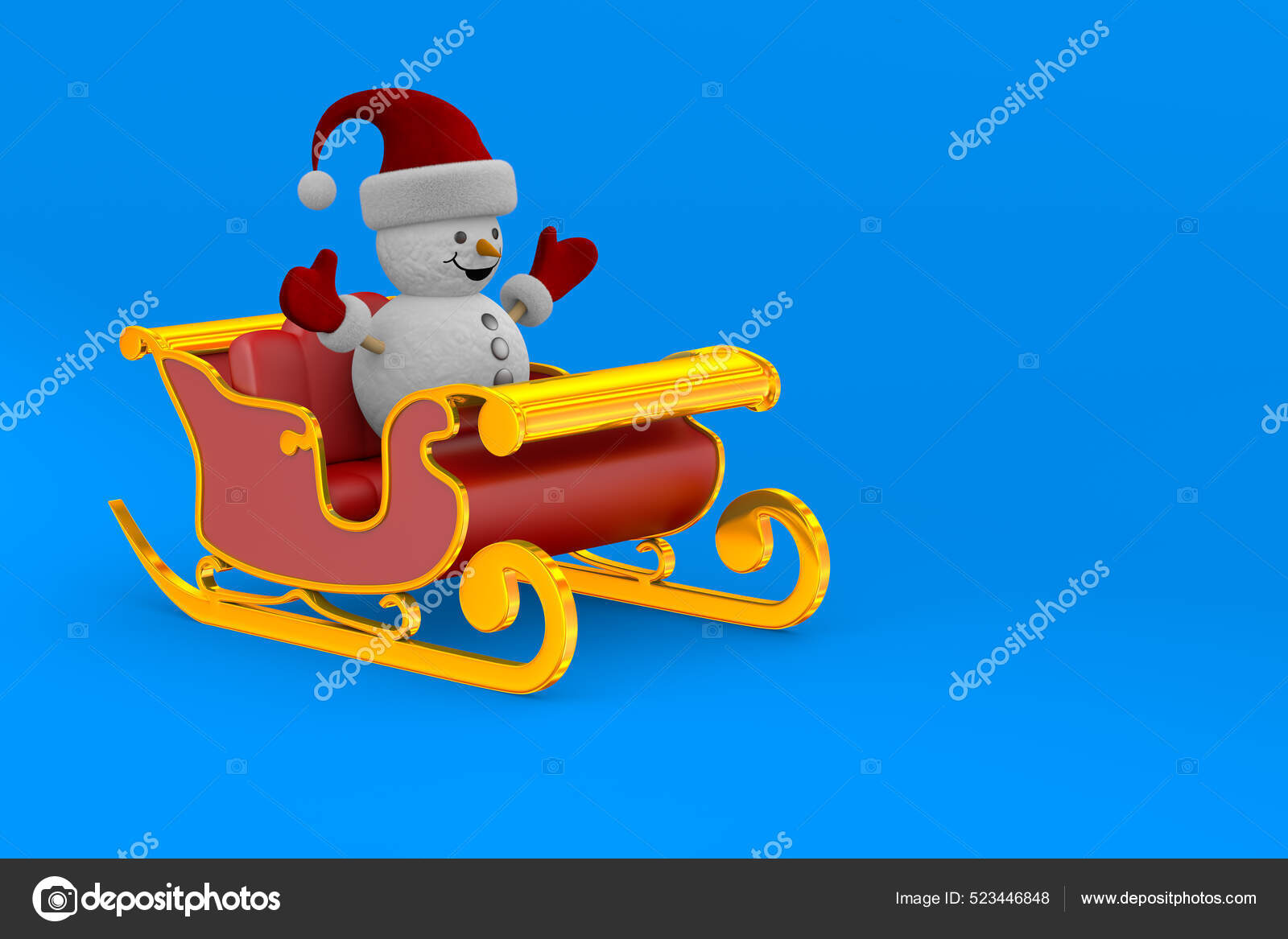 Snowman Sled Blue Background Isolated Illustration Stock Illustration ...