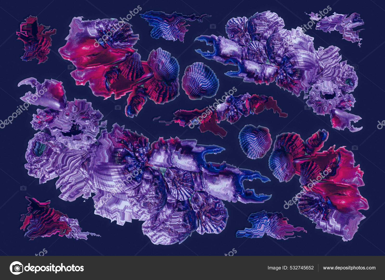 Modern background collage with seashells, sea urchin, crab claws ...