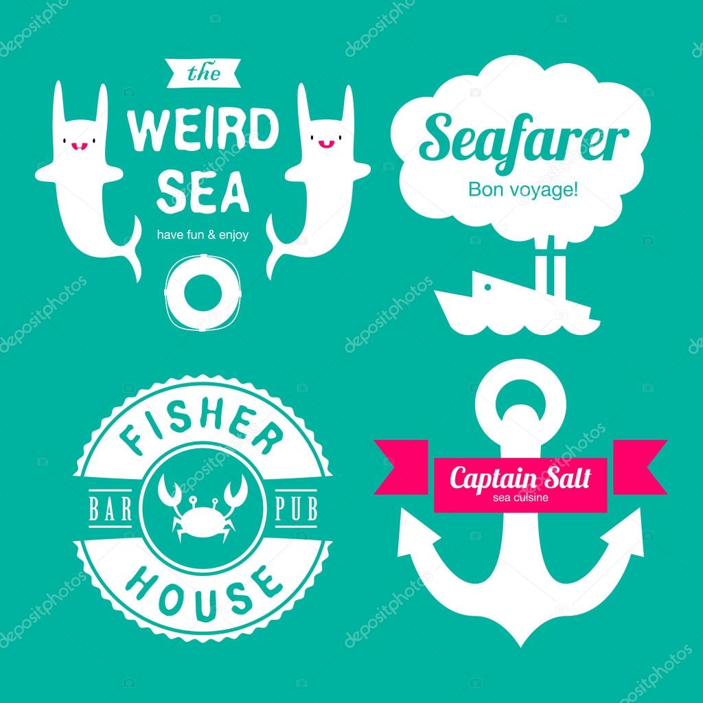 Sea theme labels Stock Vector by ©Heizel 27355701