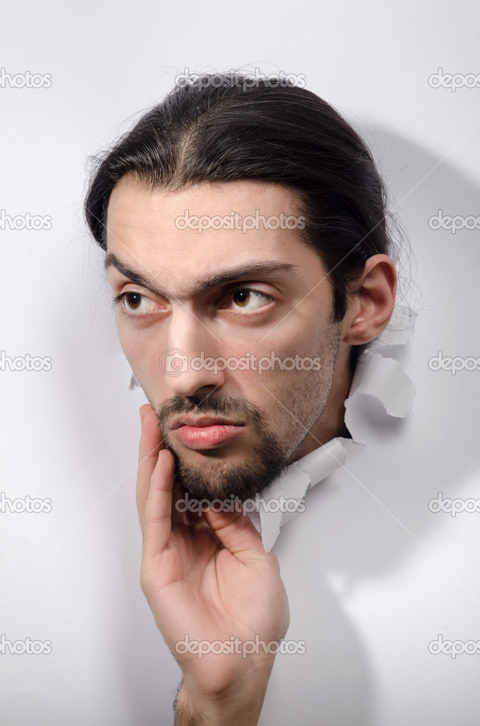 Male face through the hole in paper Stock Photo by ©Elnur_ 12846494