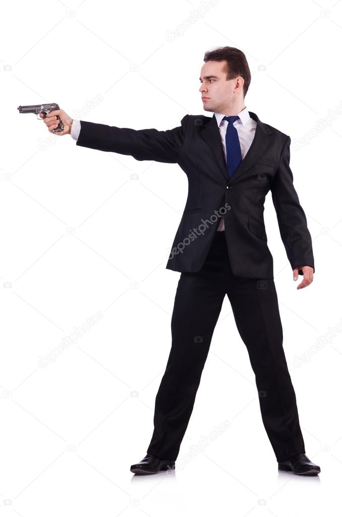Businessman with gun isolated on white — Stock Photo © Elnur_ #24303237