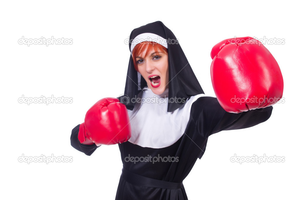 Nun with boxing gloves isolated on white Stock Photo by ©Elnur_ 25084581
