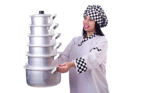 Cook with stack of pots Stock Photo by ©Elnur_ 57271897