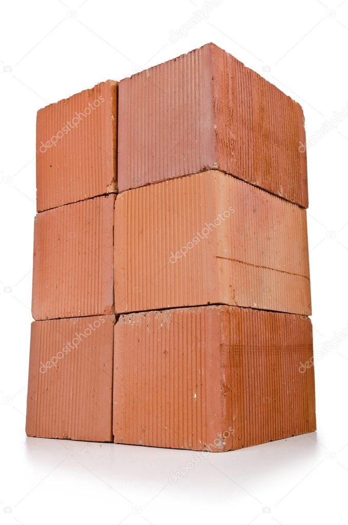 Stack of clay bricks isolated on white — Stock Photo © Elnur_ #25603097