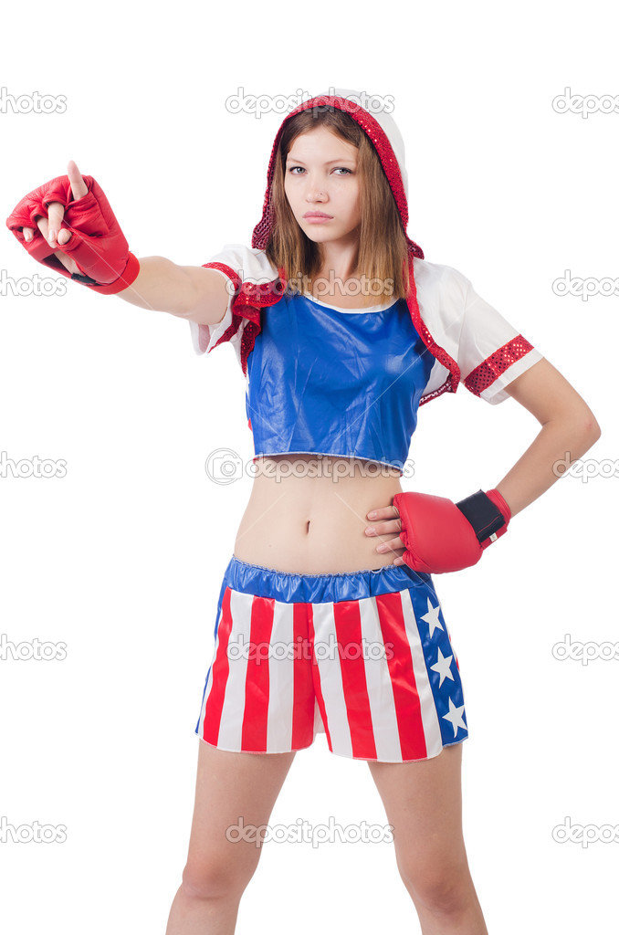 Woman boxer in uniform with US symbols — Stock Photo © Elnur_ #34176511