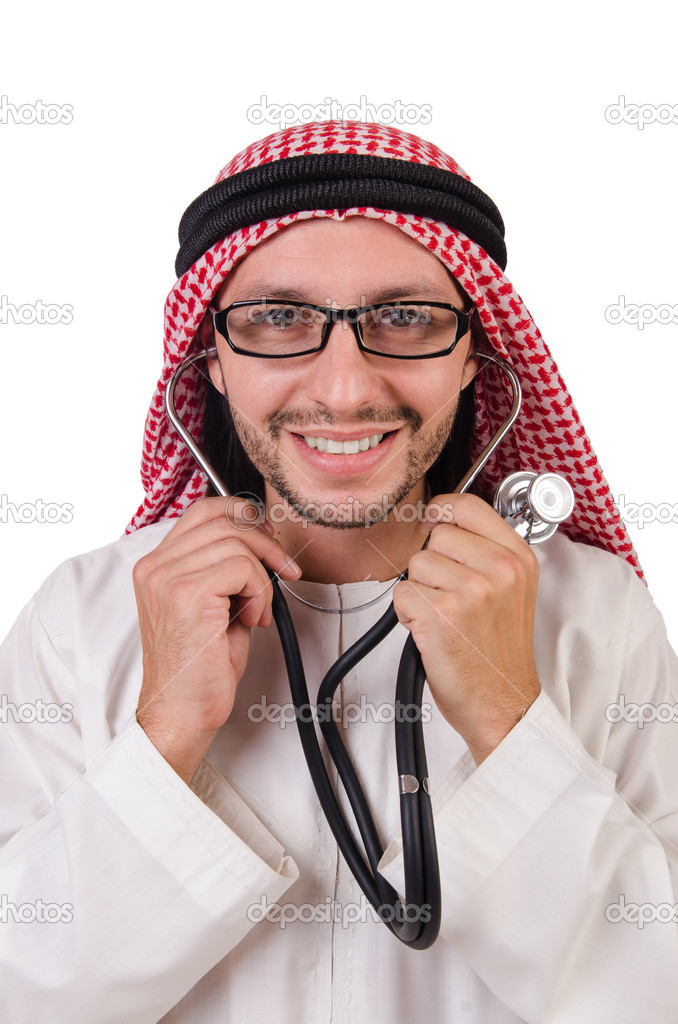Arab doctor with stethoscope on white — Stock Photo © Elnur_ #35639345