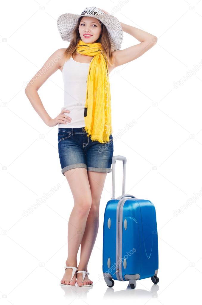 Woman going to summer vacation isolated on white — Stock Photo © Elnur ...