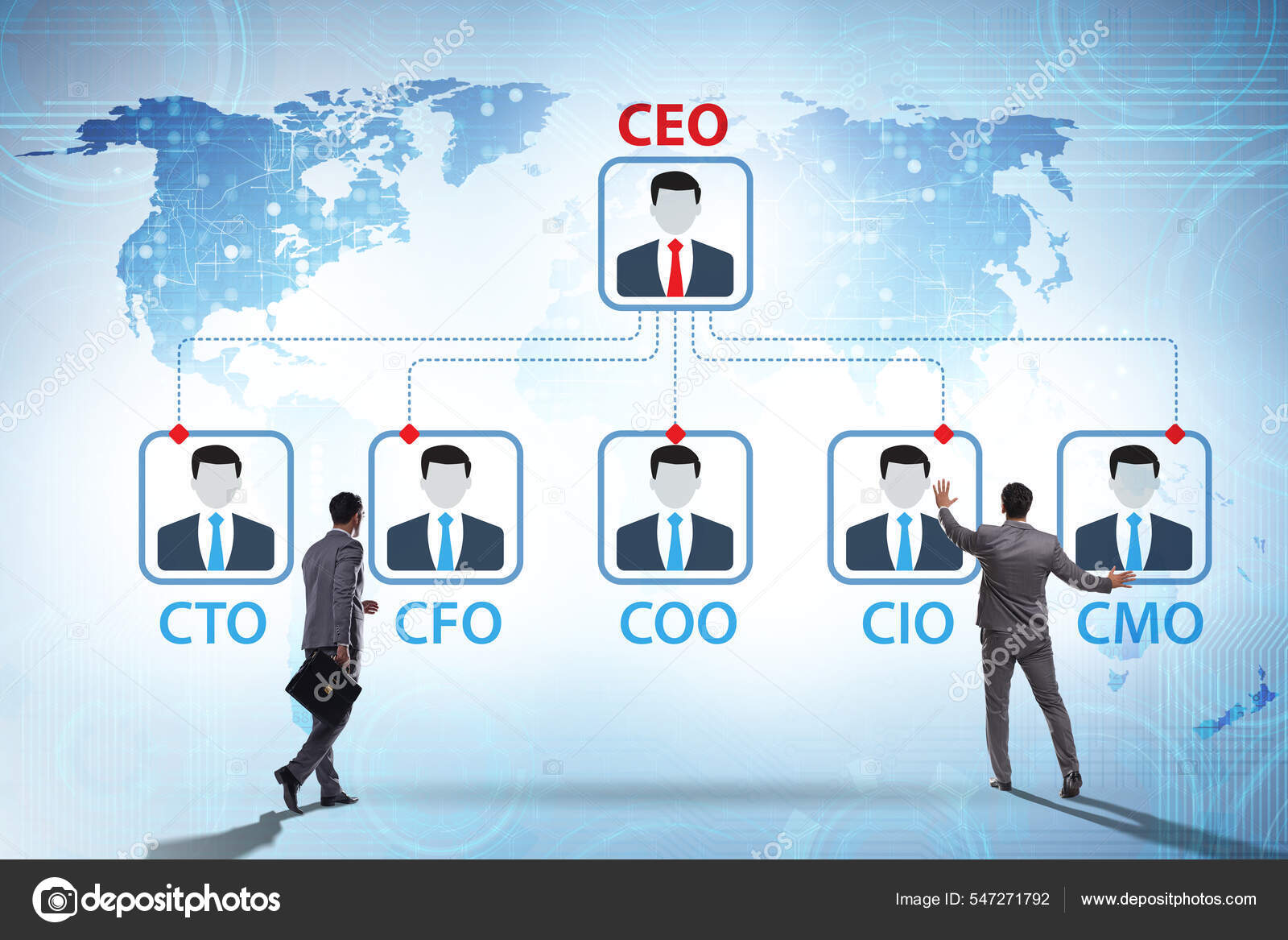 Illustration of organisation chart with various executives Stock Photo ...