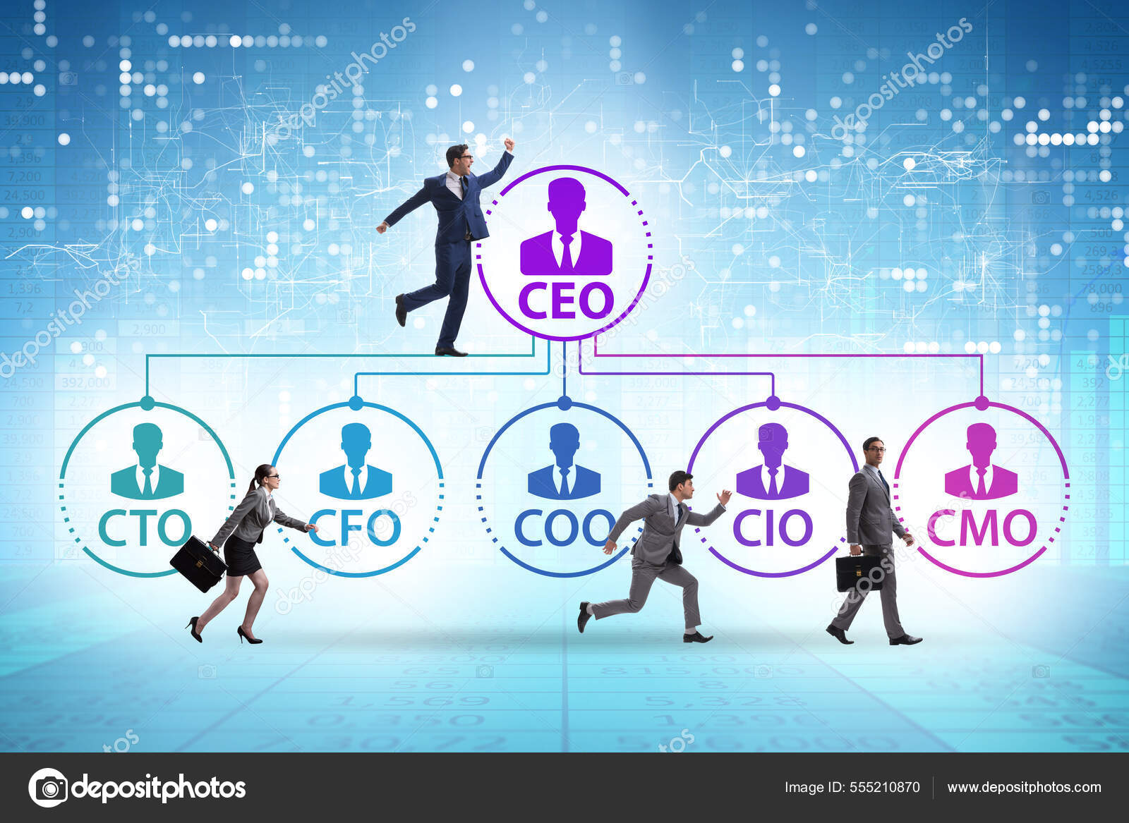 Illustration of organisation chart with various executives Stock Photo ...