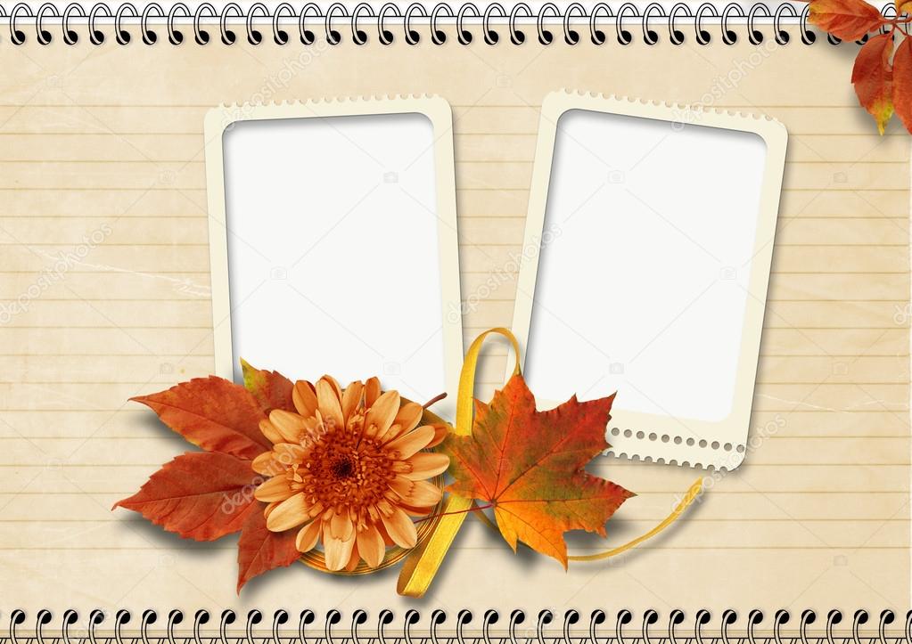 Vintage notebook page with frames and autumn leaves ⬇ Stock Photo ...
