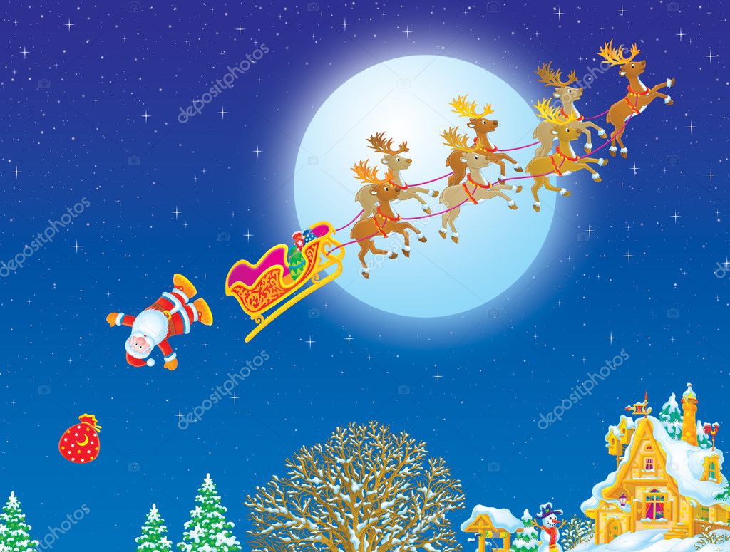 Santa Claus falling out from his sledge — Stock Photo © AlexBannykh ...