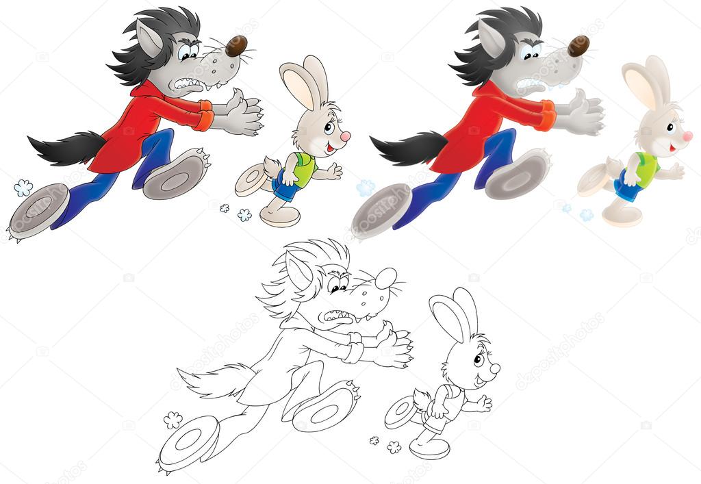Bad wolf chasing after a rabbit Stock Illustration by ©AlexBannykh ...