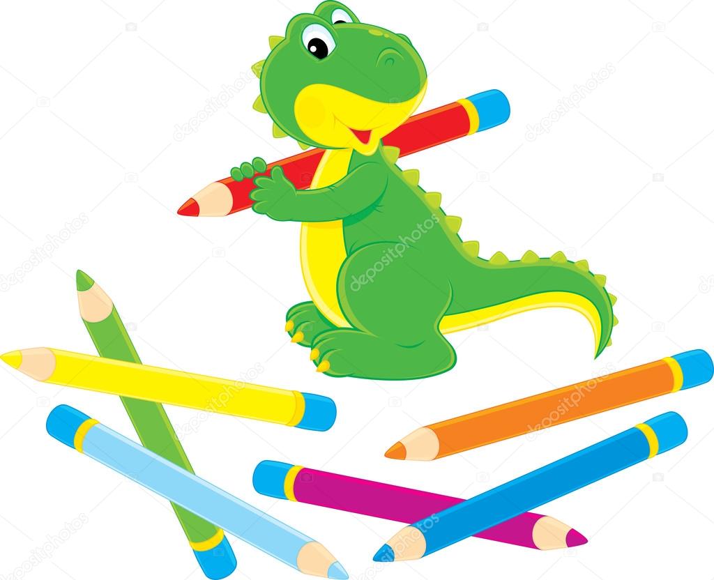 Green dinosaur drawing with pencils Stock Vector Image by ©AlexBannykh ...