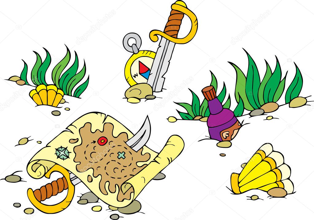 Sword through a sunken treasure map Stock Vector by ©AlexBannykh 30881747