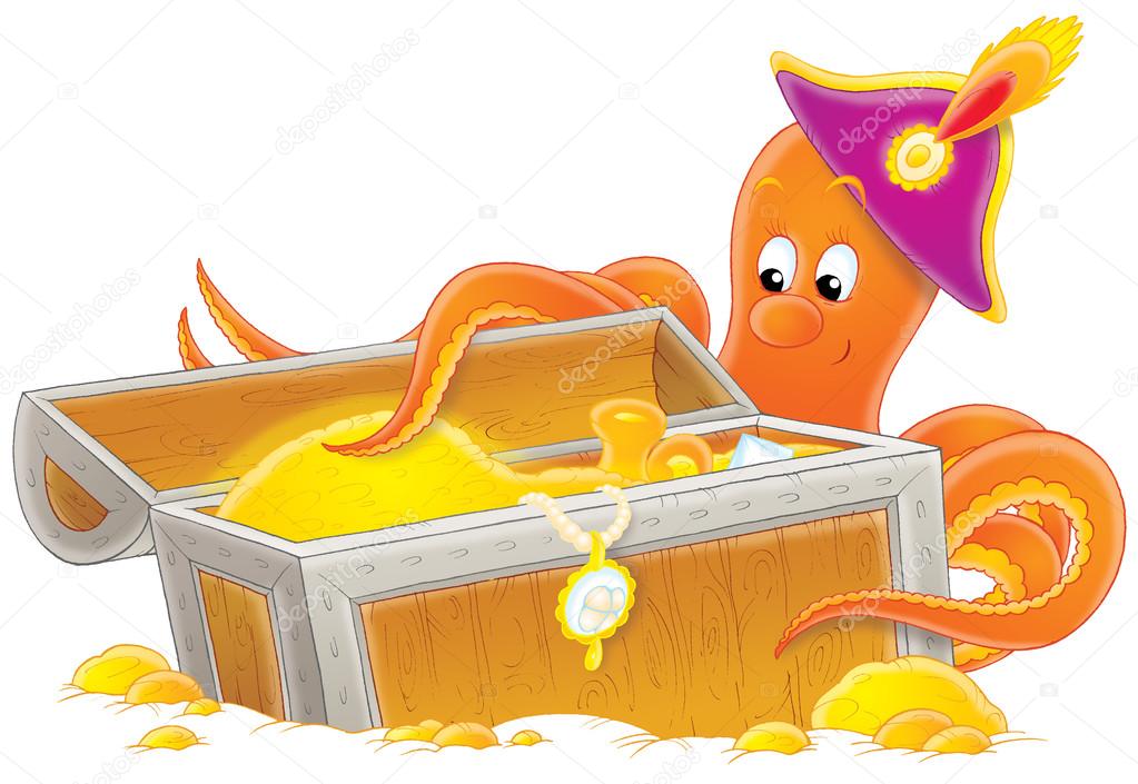 Captain octopus with sunken treasure Stock Illustration by ©AlexBannykh ...