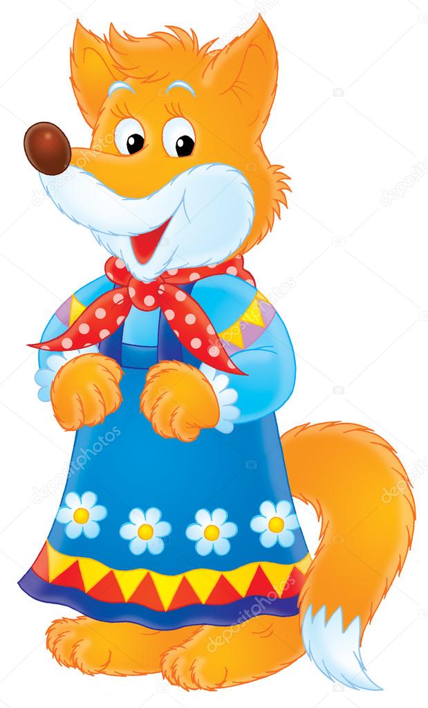 Female fox in a blue floral dress Stock Illustration by ©AlexBannykh ...