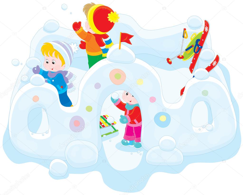 Children in a snow fort — Stock Vector © AlexBannykh #37283411
