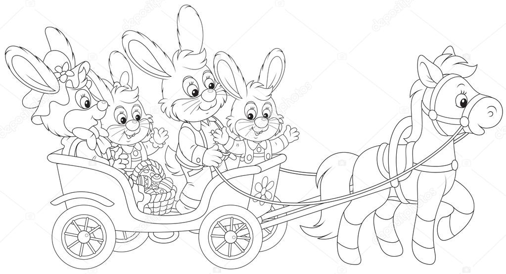 Easter bunnies riding a pony carriage — Stock Vector © AlexBannykh ...