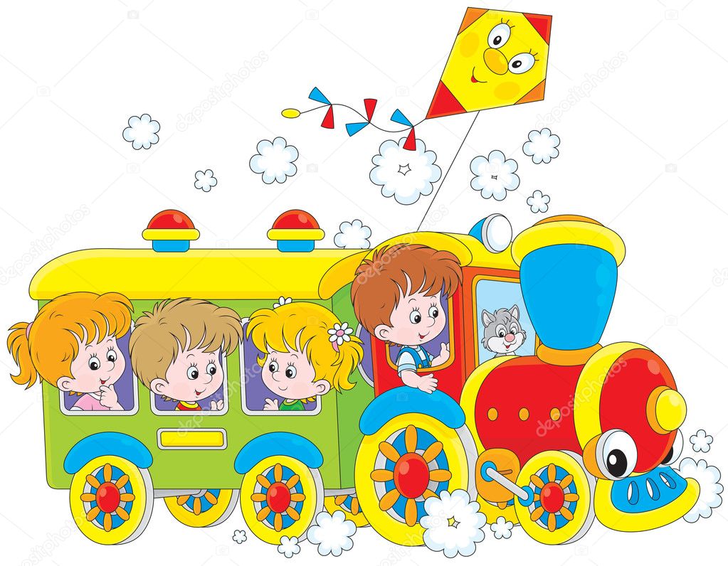 Los niños viajan en tren vector, gráfico vectorial © AlexBannykh imagen ...