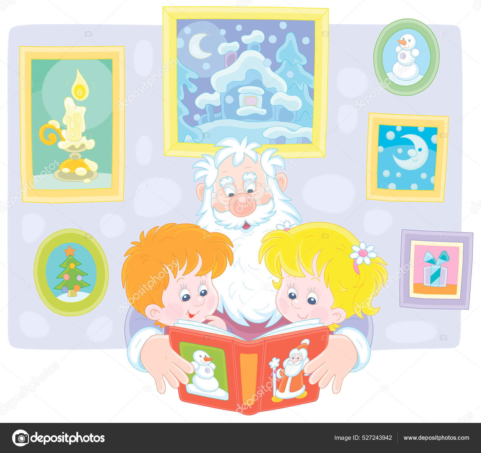 Santa Claus Reading Aloud Magic Book Fairy Tales Happy Little Stock ...