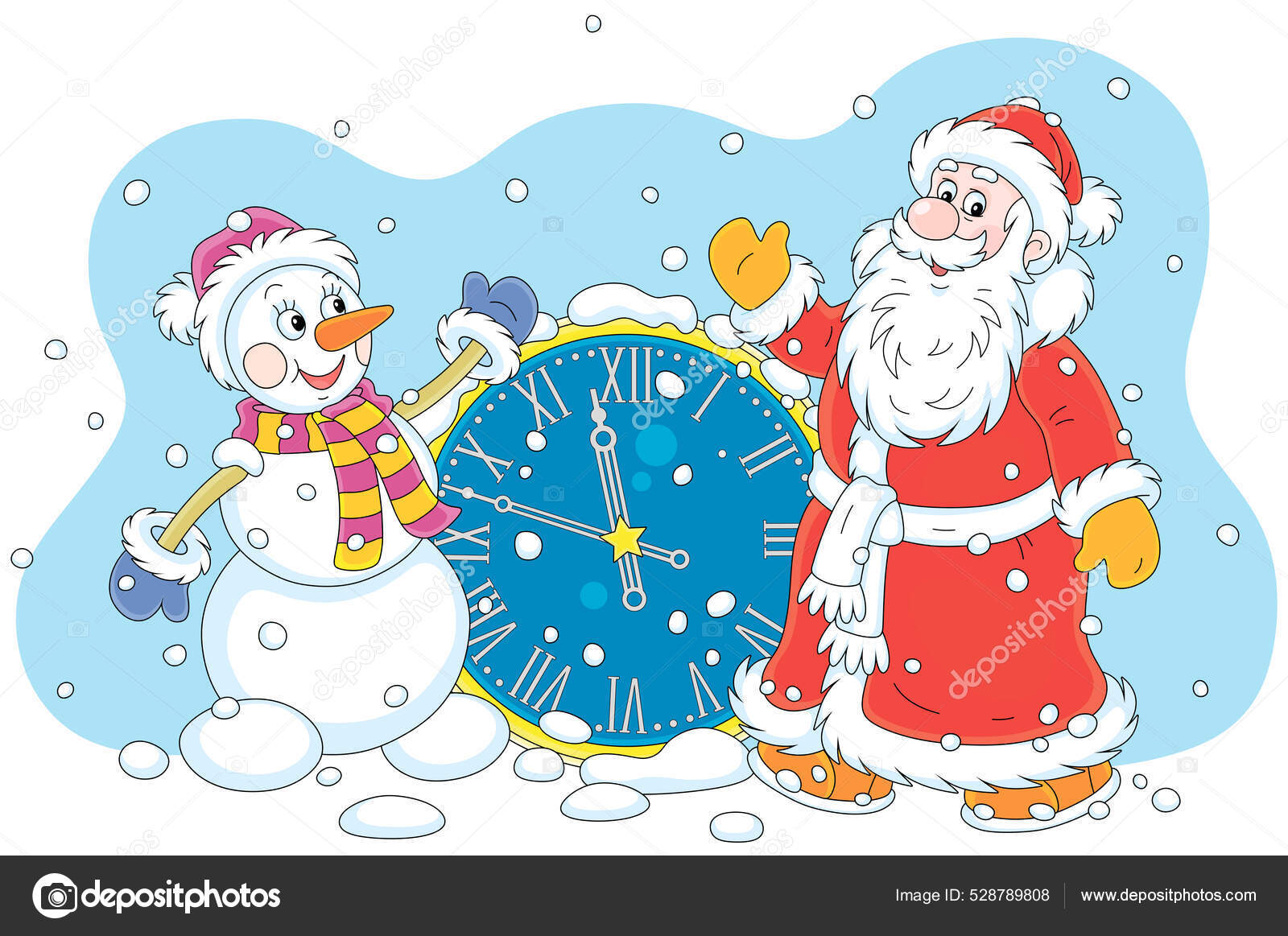 Santa Claus Funny Toy Snowman Large Old Clock New Years Stock Vector by ...