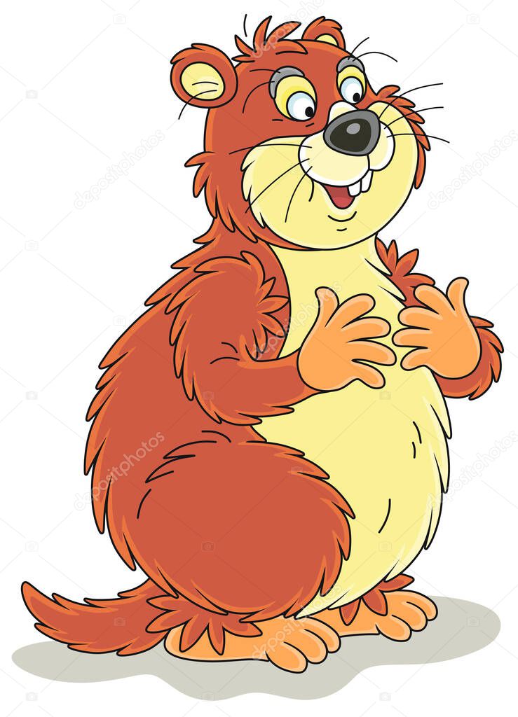 Grasa marmota divertida con mejillas regordetas de pie en las patas traseras, ilustraci n de ...