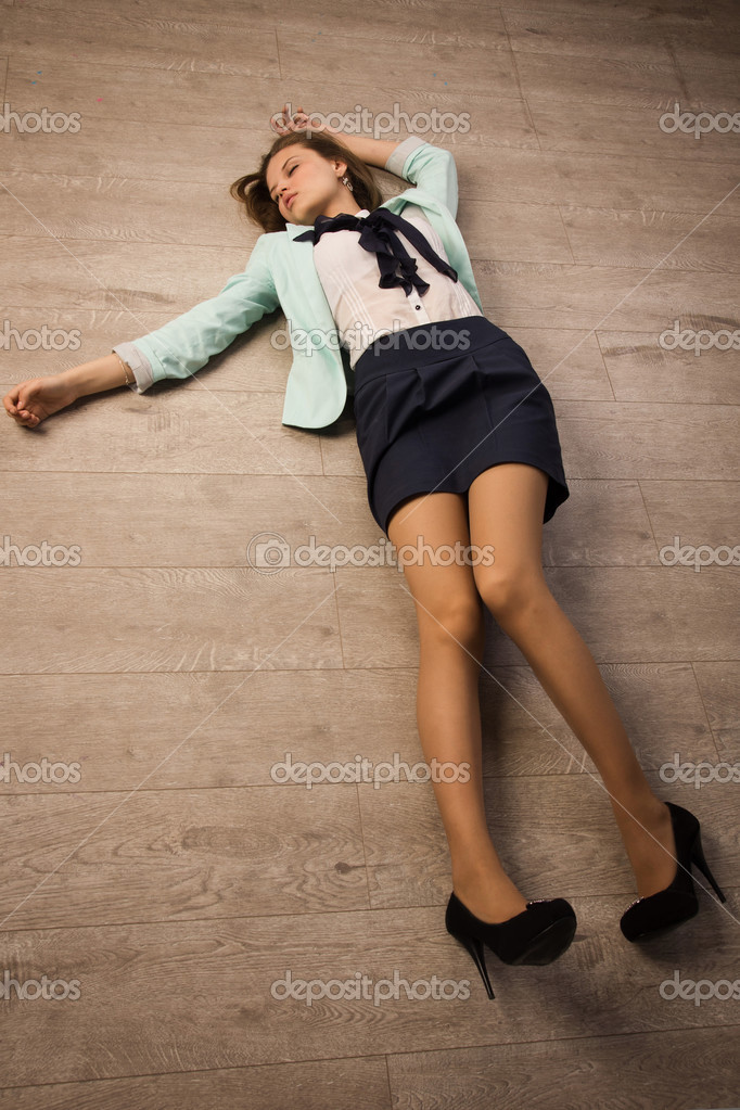 Crime scene simulation. Victim lying on the floor Stock Photo by ...