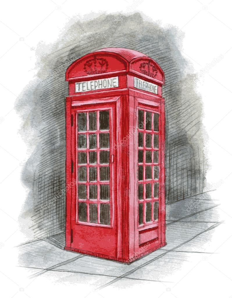 Boîte de téléphone anglais, dessinée à la main — Image vectorielle ...