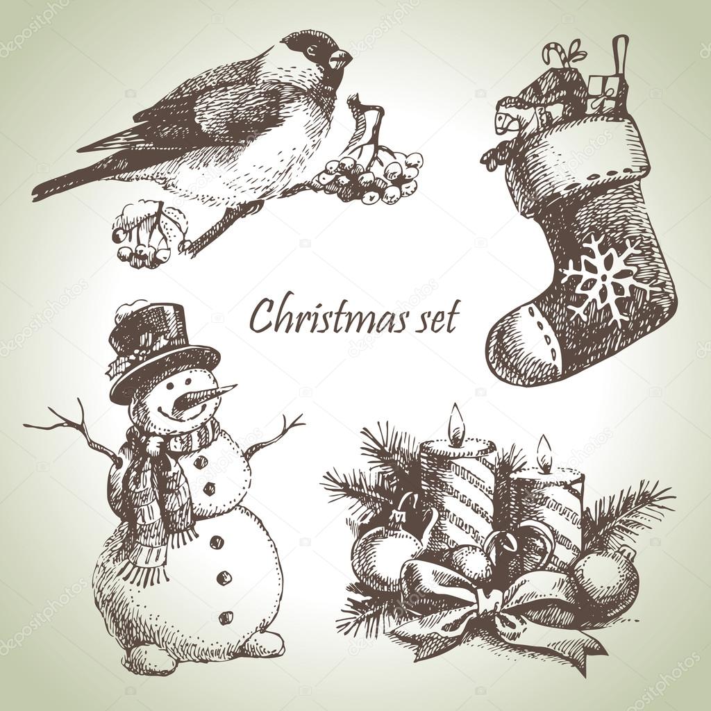 Hand drawn christmas set — Stock Vector © pimonova #15364625