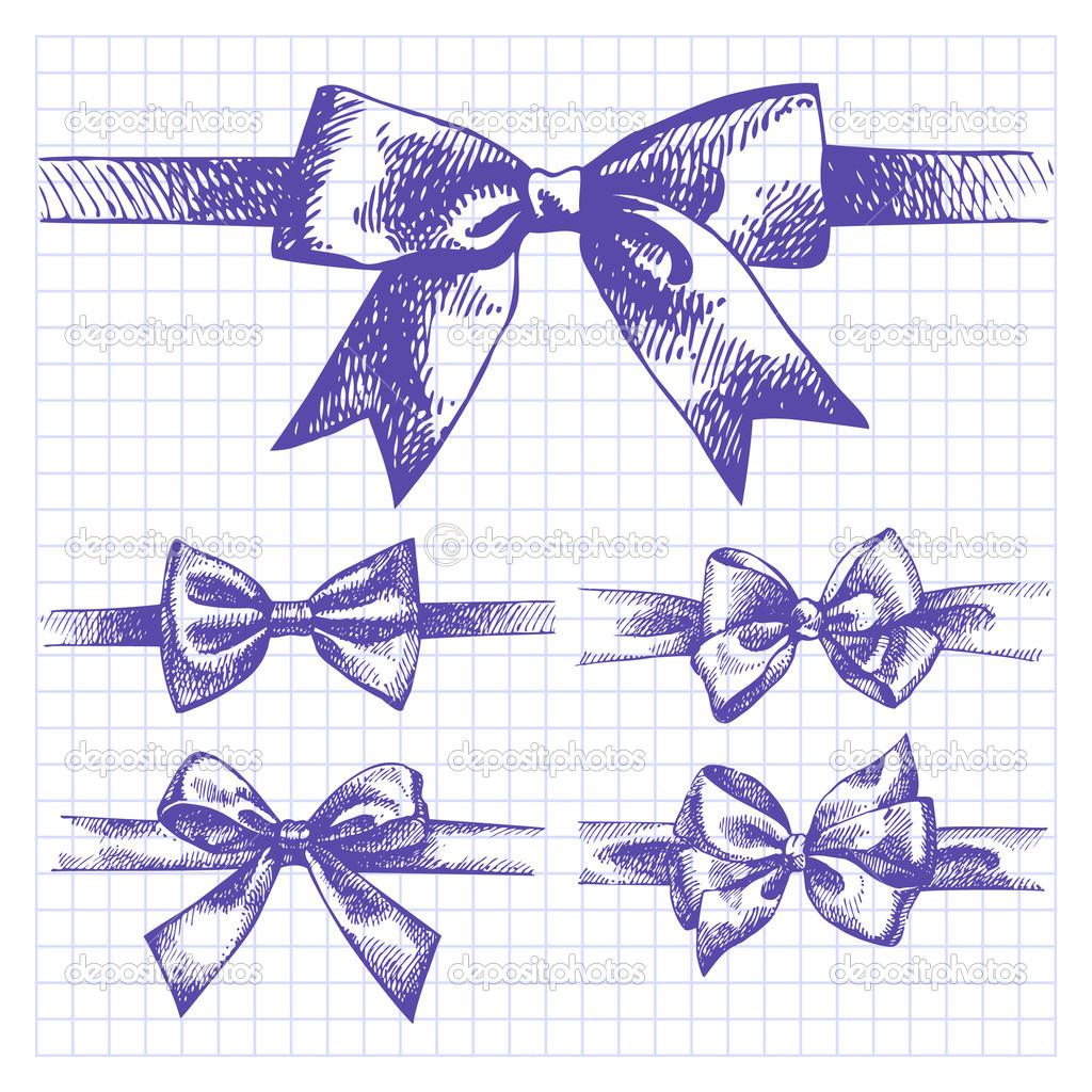 Set of bow. Hand drawn illustrations of ribbons Stock Vector Image by ...