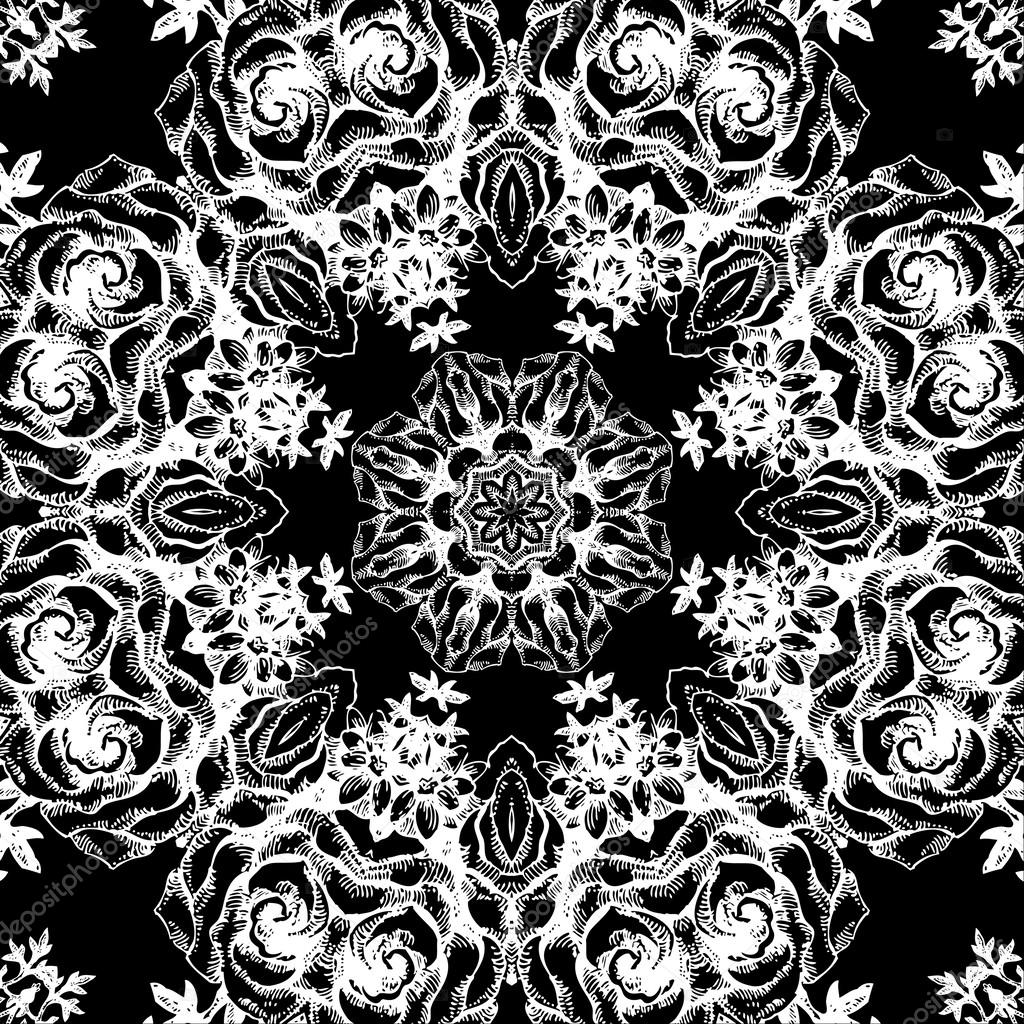 Vintage decorative lace round pattern. Floral ornament in Baroque style ...