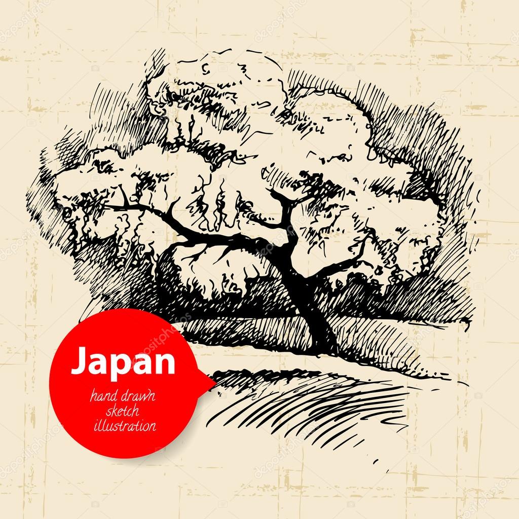 Hand drawn Japanese illustration. Sketch background Stock Vector by ...