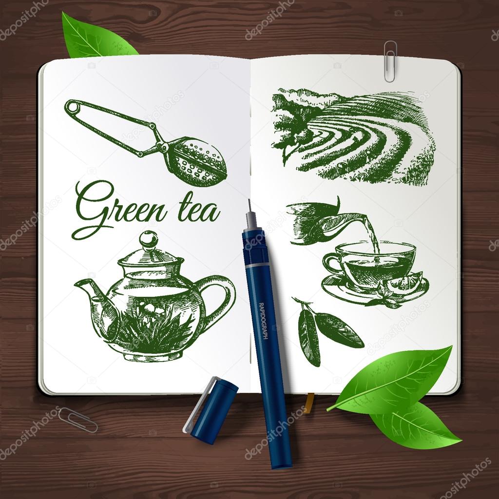 Hand drawn sketch tea set. Stock Vector by ©pimonova 46335347