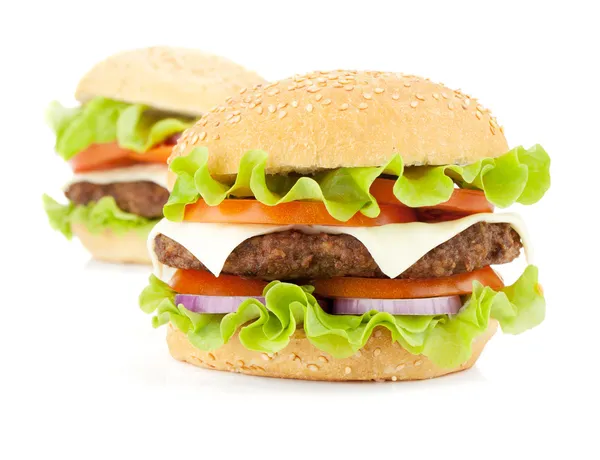 Fresh burger with two beef pieces Stock Photo by ©karandaev 7608612