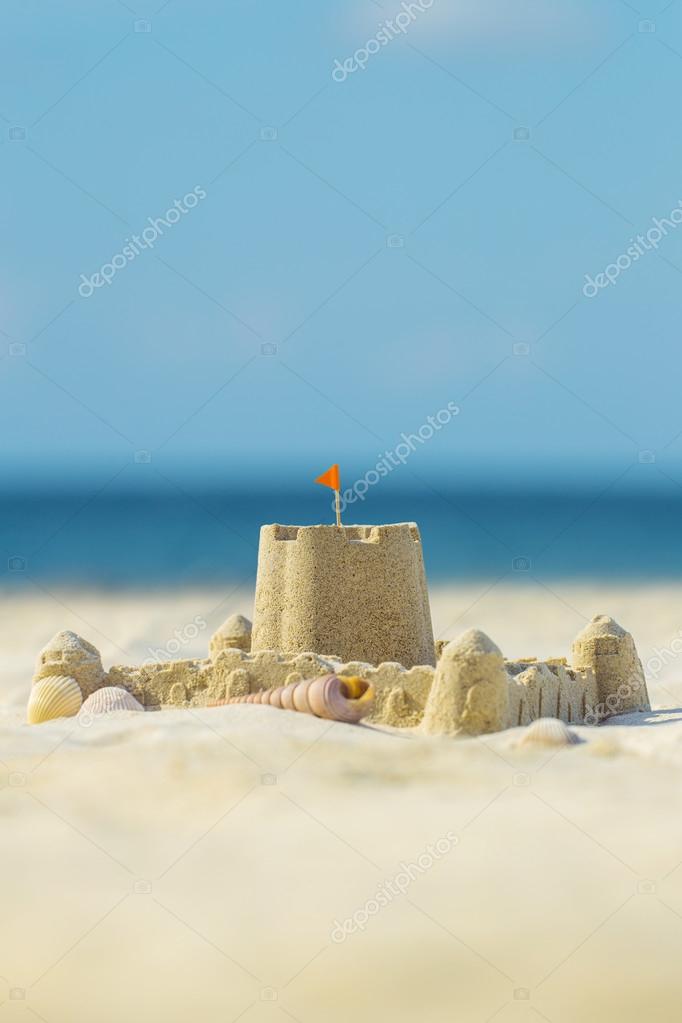 Sand castle on beach — Stock Photo © mazzzur #47993181