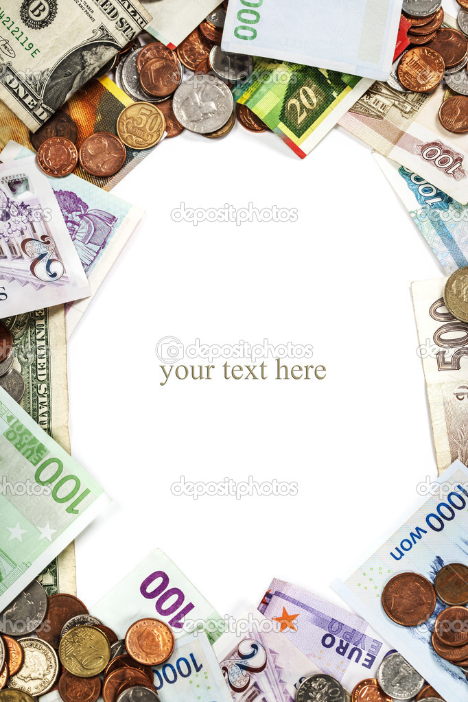 Foreign coins and banknotes frame Stock Photo by ©klenova 44595661